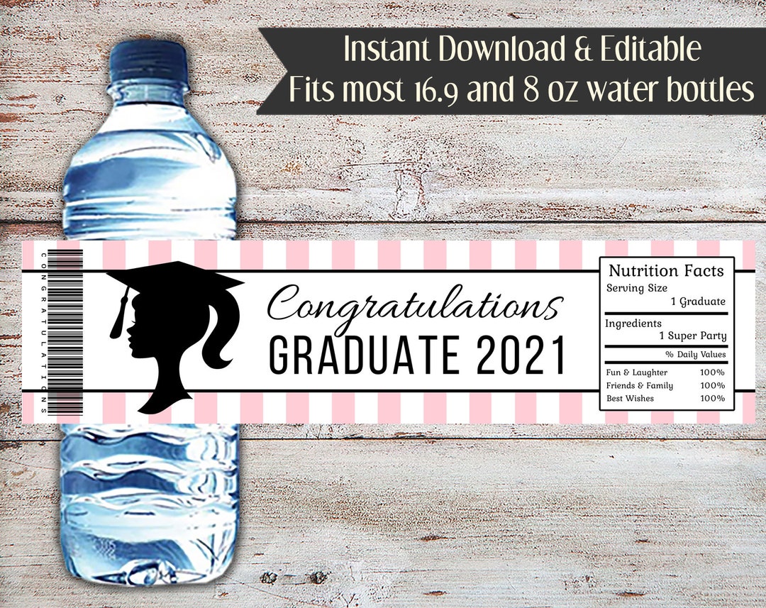Editable Silhouette Graduation Water Bottle Wrapper, Graduation Party ...
