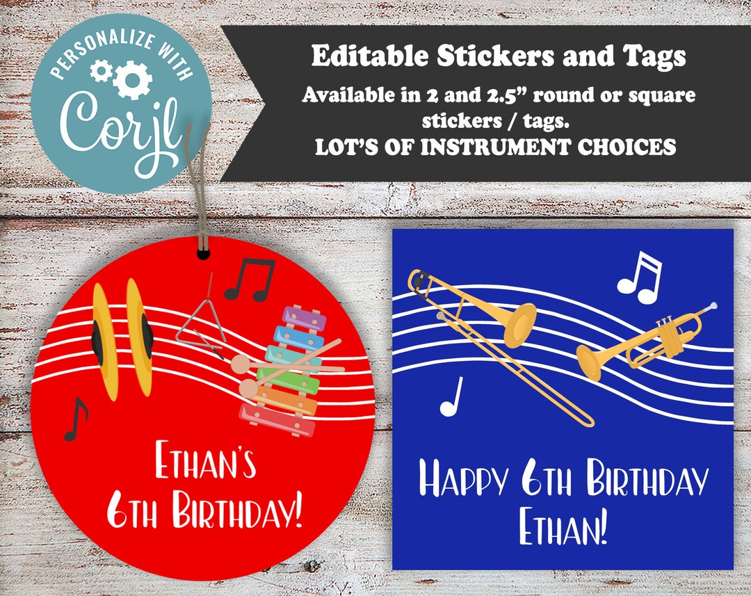 Editable Musical Stickers, Editable Music Tags, Instruments, Band ...