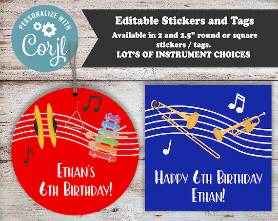 Editable Musical Stickers, Editable Music Tags, Instruments, Band ...