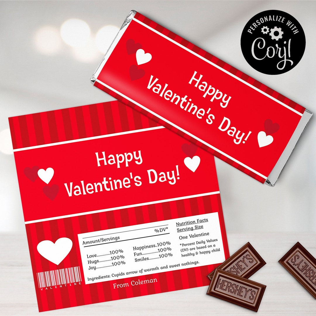 Editable Heart Valentine Candy Wrapper, Valentine Candy Wrapper, Heart ...