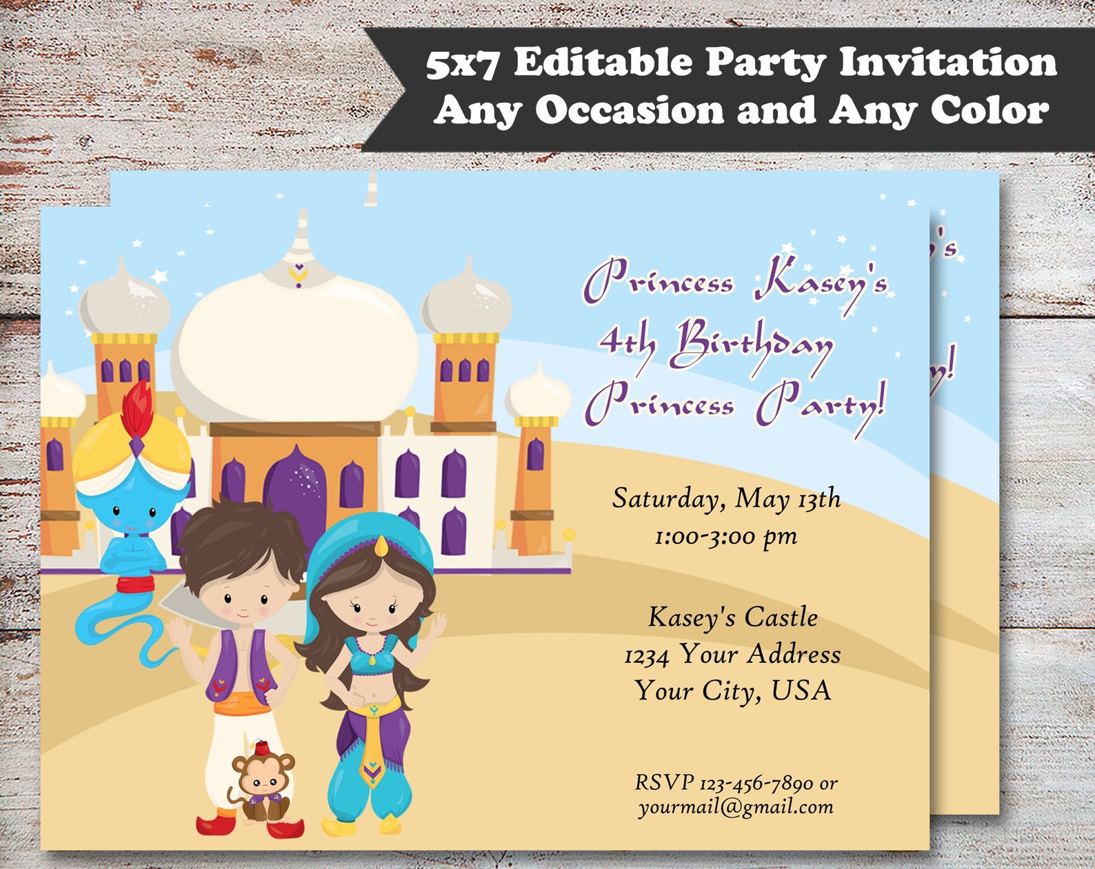 Editable Aladdin Party Invitations Princess Jasmine Birthday - Etsy
