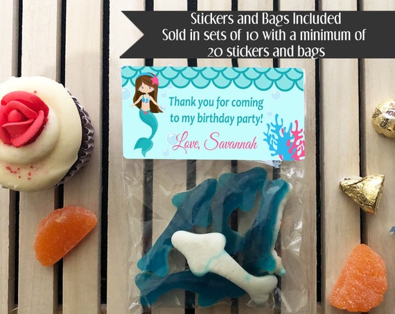 Mermaid Favor Bags, Mermaid Stickers, Mermaid Party, Mermaid Birthday ...