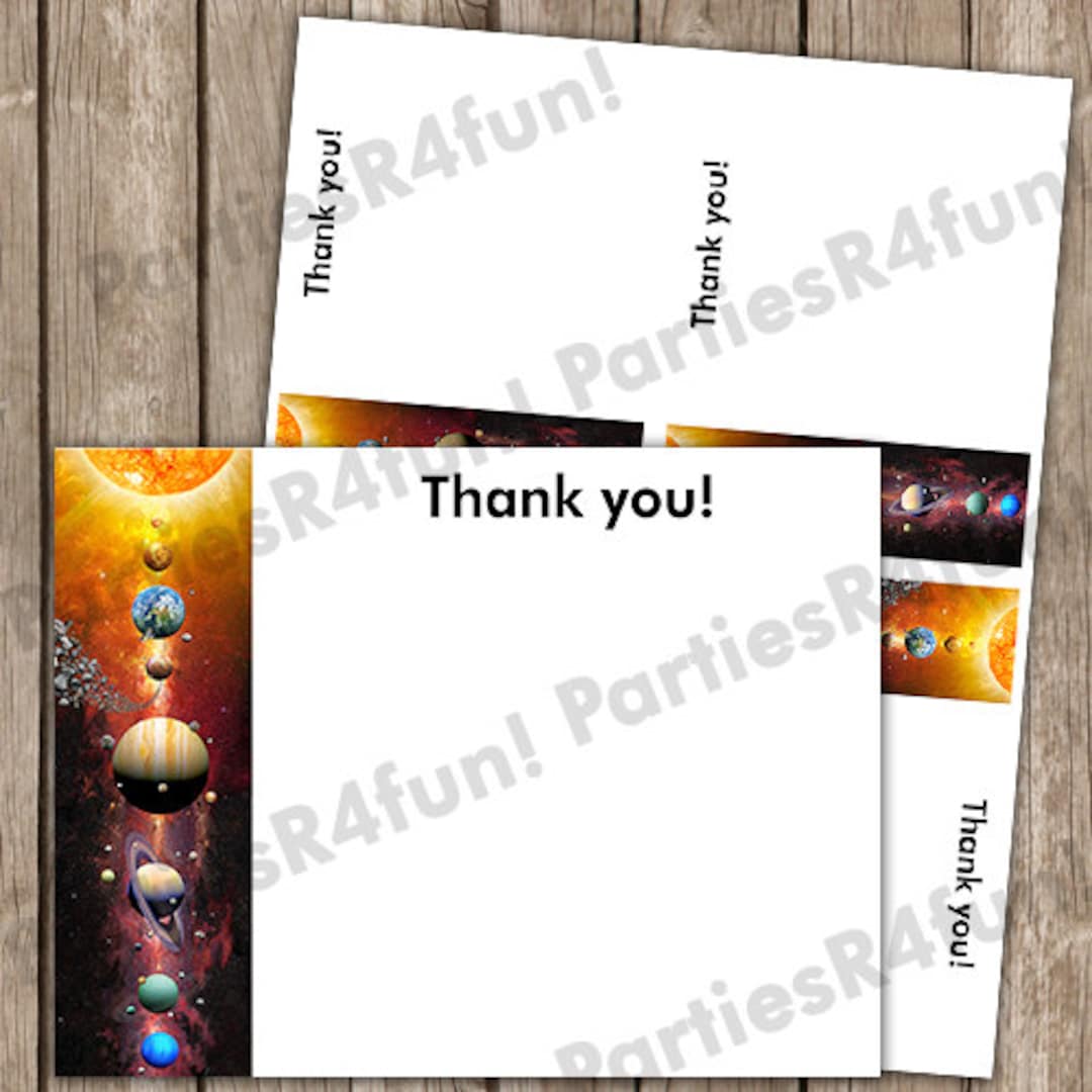 Outer Space Solar System Thank You Cards Birthday Baby Shower INSTANT ...