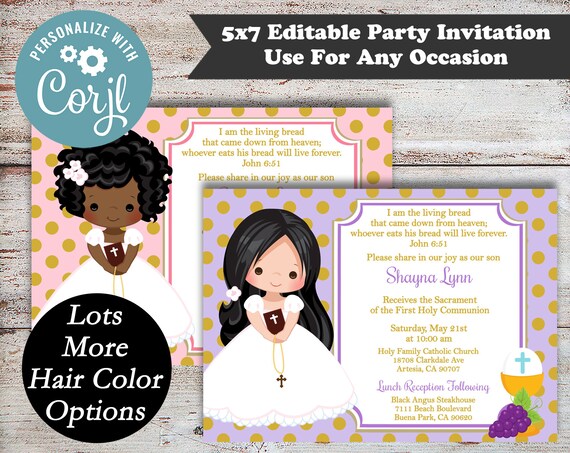 Editable Holy Communion Invitations, First Communion Announcements ...