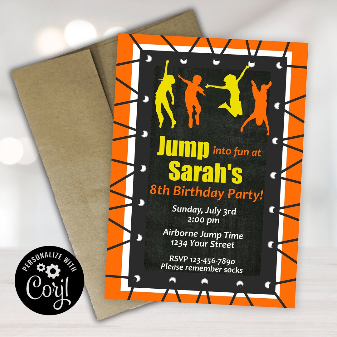 Trampoline Party Invitations, Bounce Birthday Party Invitations, Bounce ...