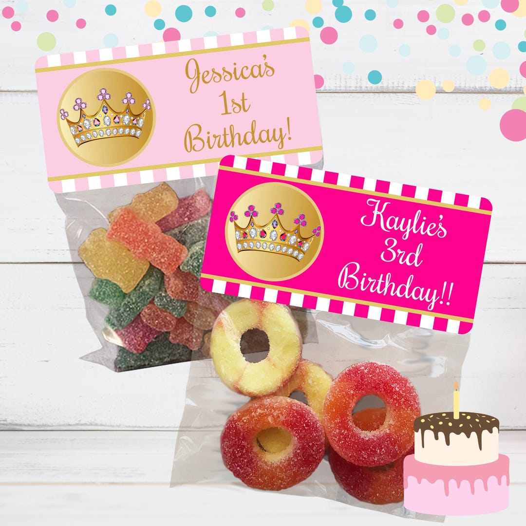 Personalized Princess Birthday Stickers and Bags: Crown Party Favors - Etsy