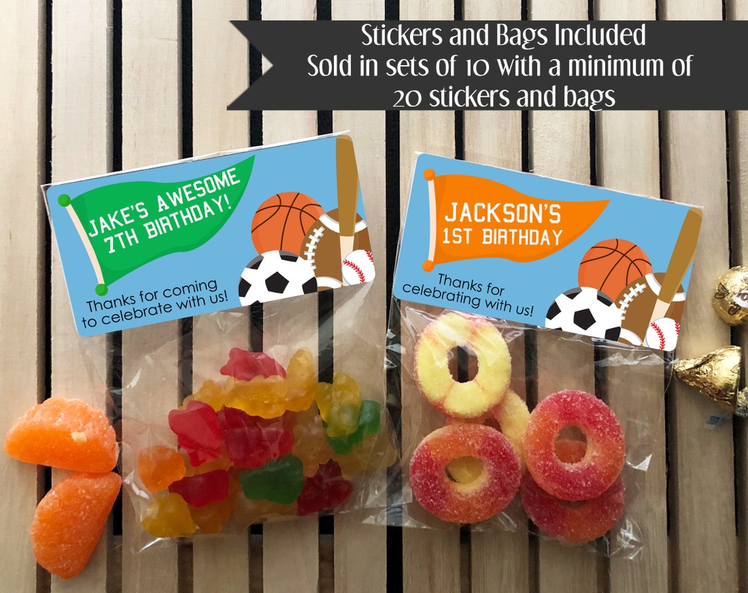 Sports Birthday Treat Bags Sports Stickers and Bag Sports - Etsy