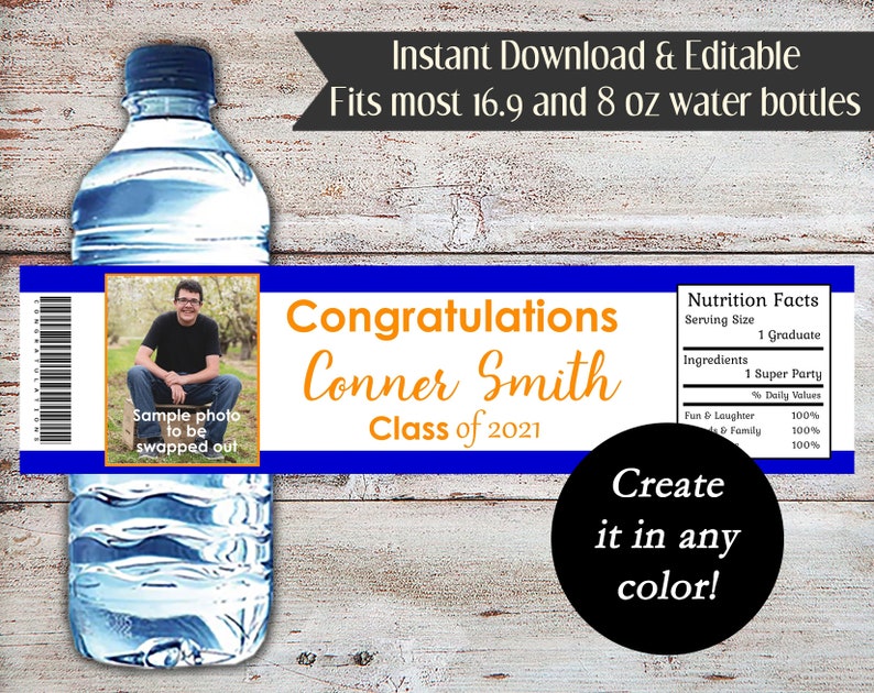 Editable Graduation Water Bottle Wrappers Photo Water Bottle | Etsy