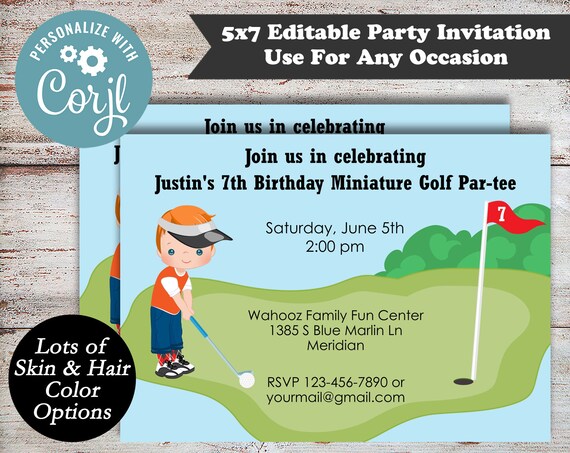 Editable Miniature Golf Birthday Invitation, Golfing Birthday Party ...