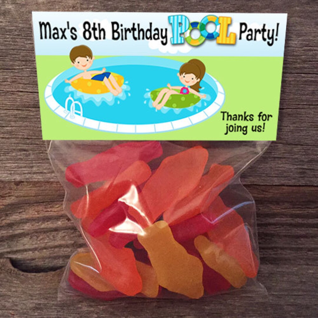 Pool Party Favor Bags, Swimming Treat Bags, Favor Stickers and Bags ...