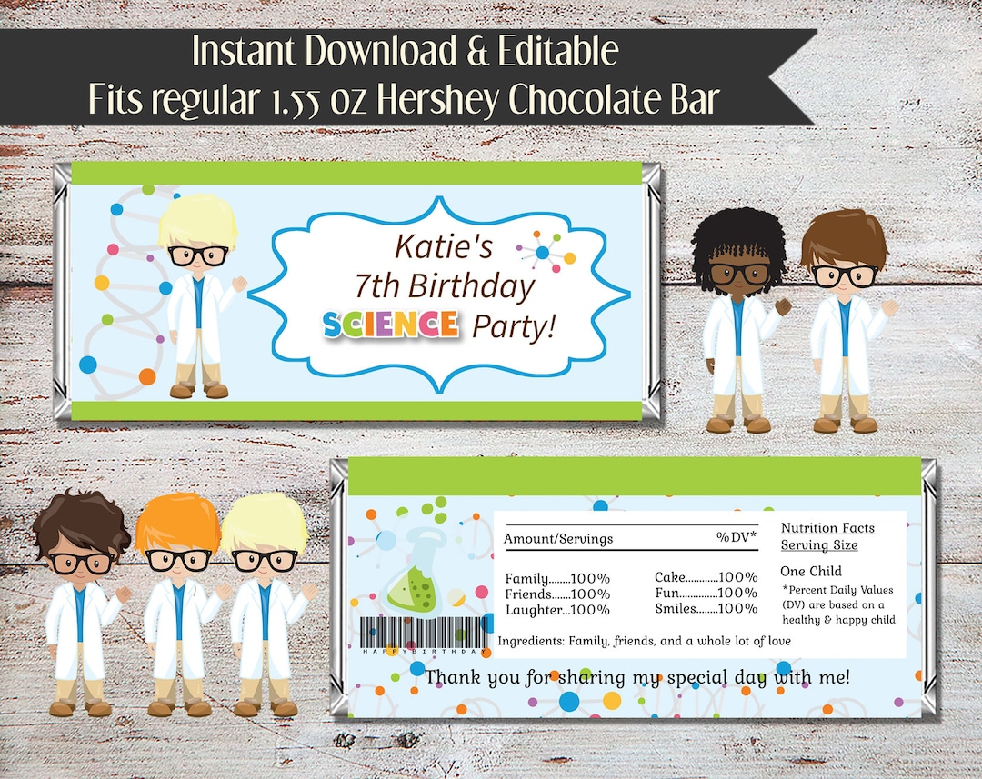 Editable Scientist Candy Bar Wrappers, Science Party Favors, Science ...