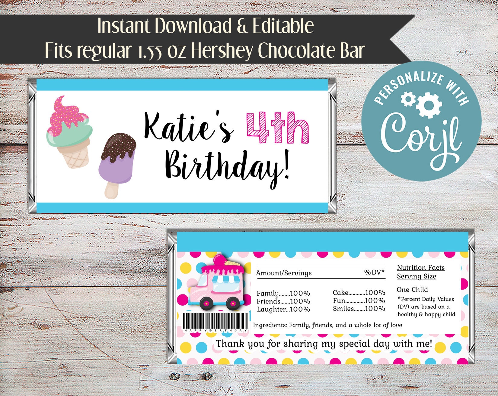 Editable Ice Cream Party Package Ice Cream Water Wrappers | Etsy