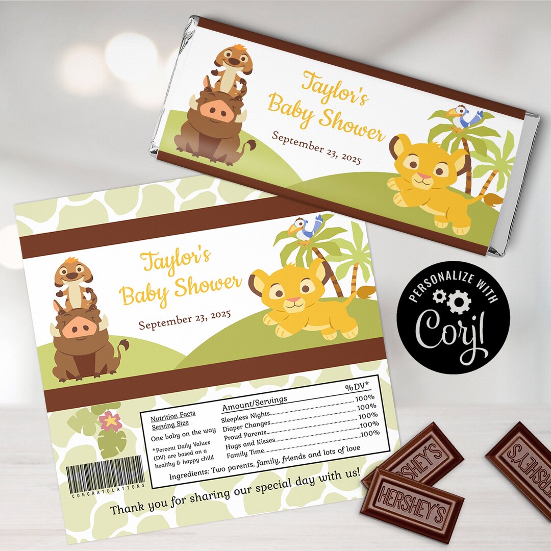 Lion King Candy Wrapper, Baby Shower Candy Wrapper, Safari, Lion King ...