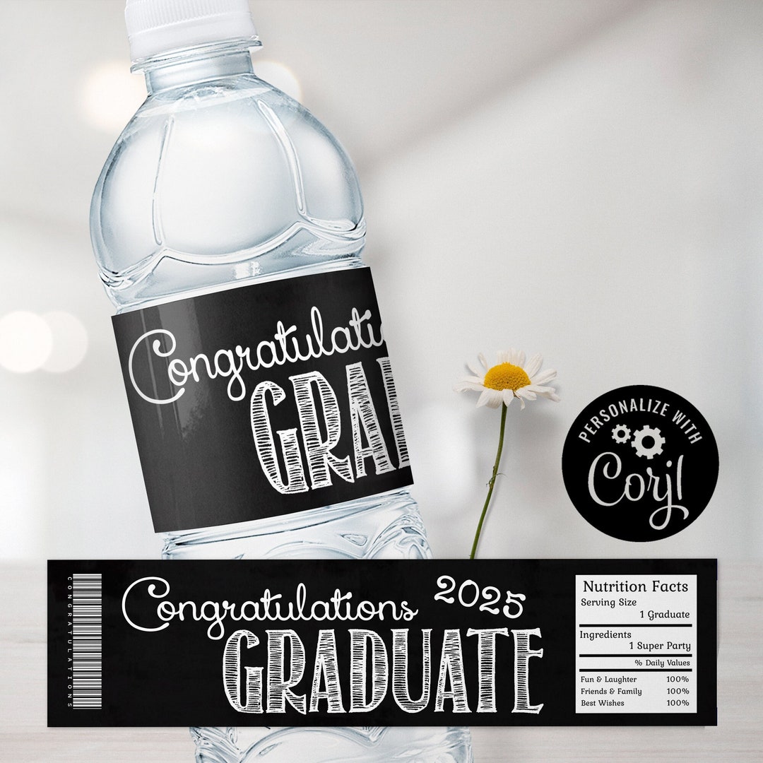 Editable Chalkboard Graduation Water Bottle Wrapper, Graduation Water ...
