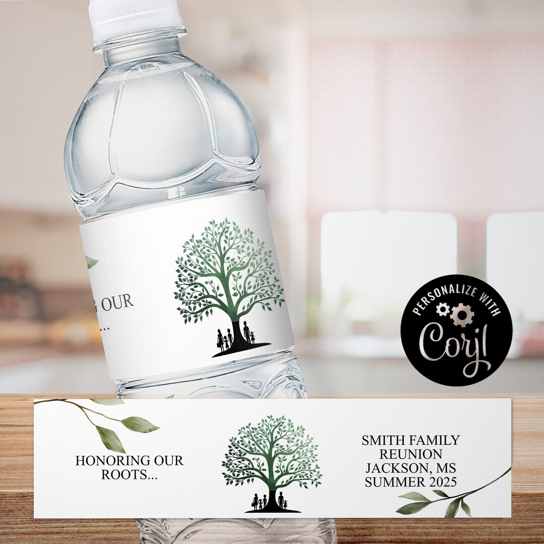 Family Reunion Water Bottle Labels: Editable Tree Design (digital ...