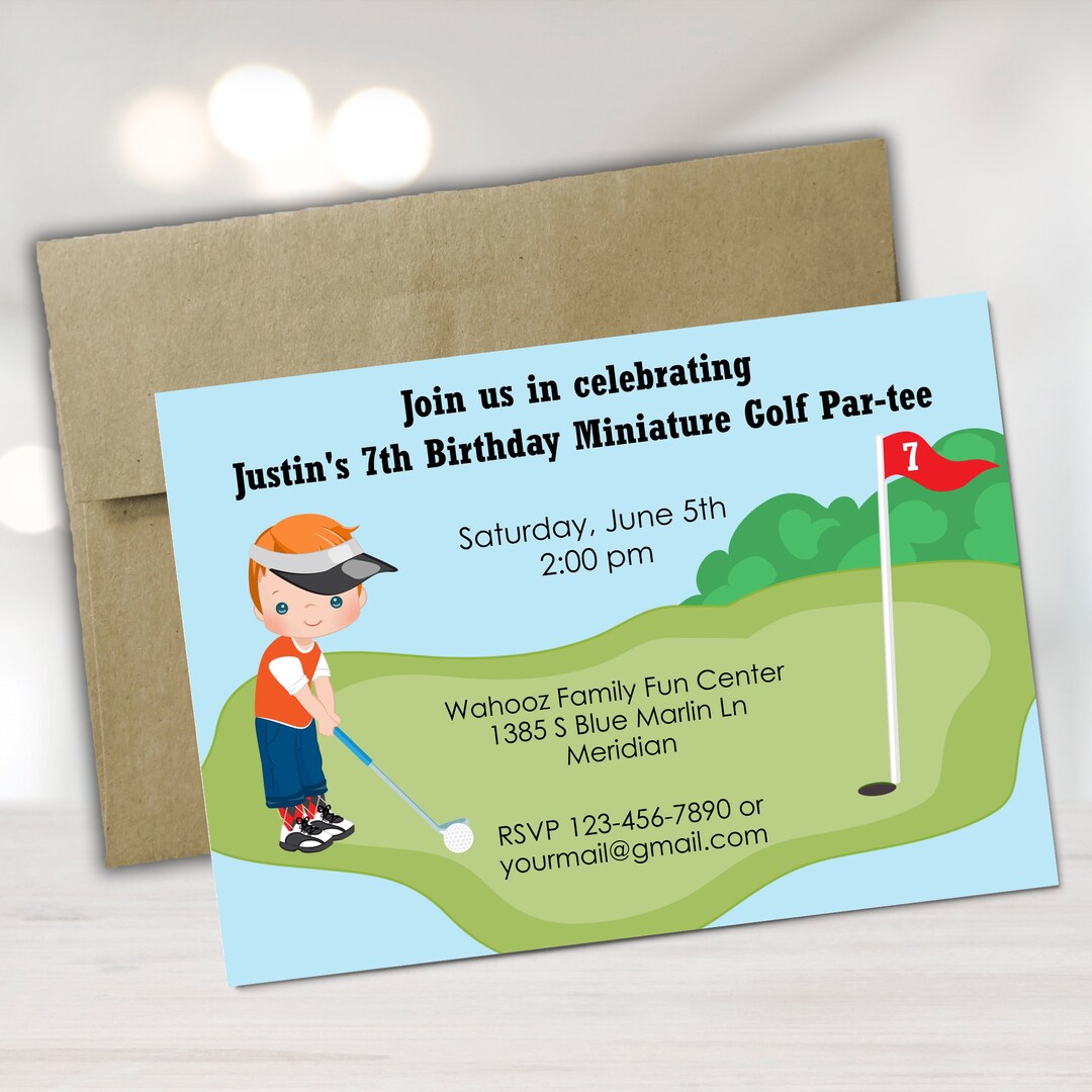Miniature Golf Birthday Invitation, Golfing Birthday Party Invitations ...