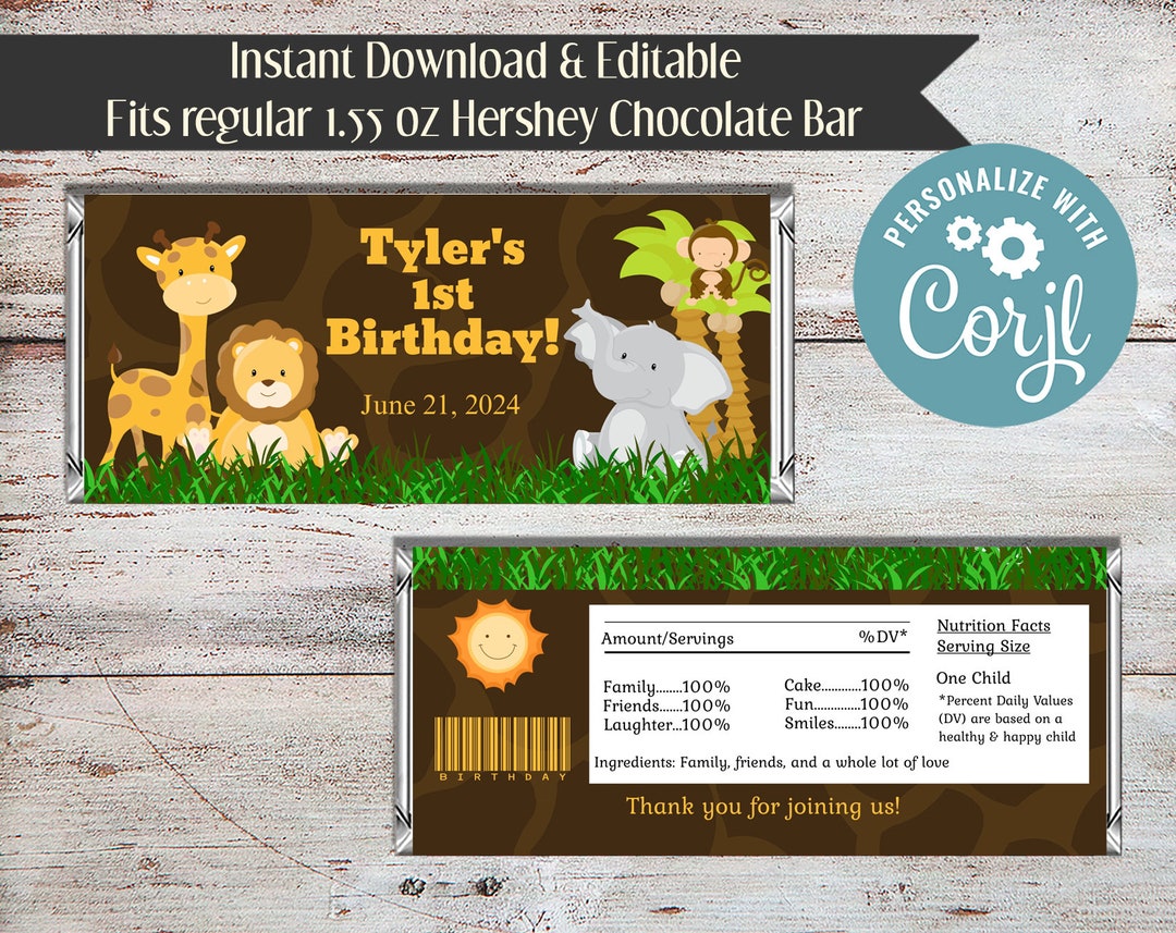 Editable Safari Candy Wrapper, Jungle, Birthday Candy Wrapper, Safari ...