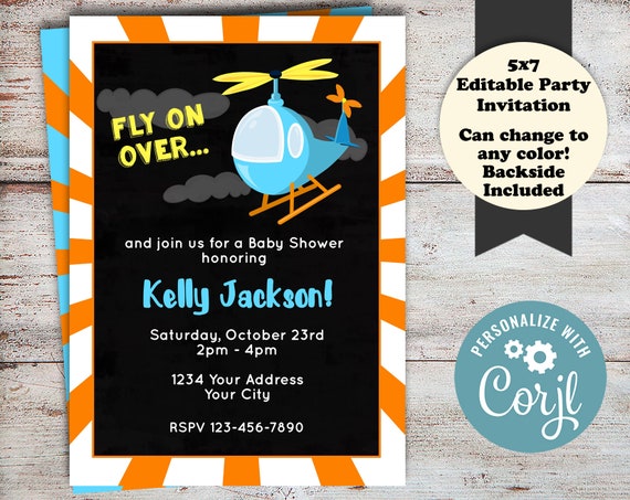 Editable Helicopter Party Invitations, Helicopter Baby Shower, It's A ...
