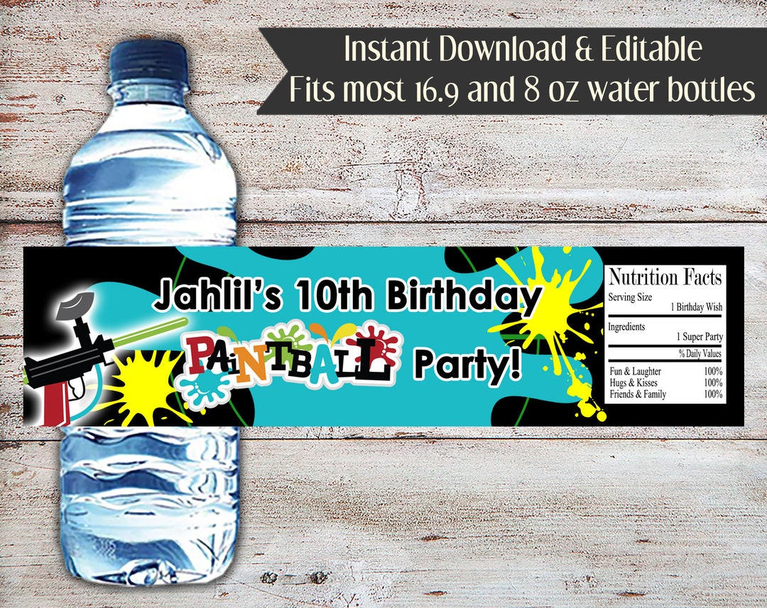 Editable Paintball Water Bottle Labels Paintball Water - Etsy UK