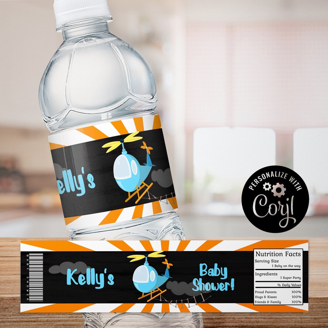 Helicopter Water Bottle Labels, Water Bottle Wrappers, Helicopter Party ...