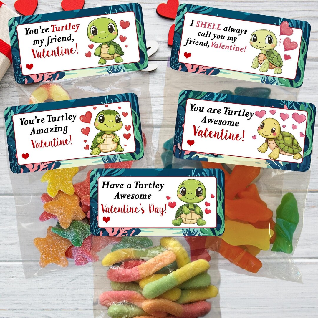 Turtle Valentines Stickers and Bags, Turtley Awesome, Kids Handout ...