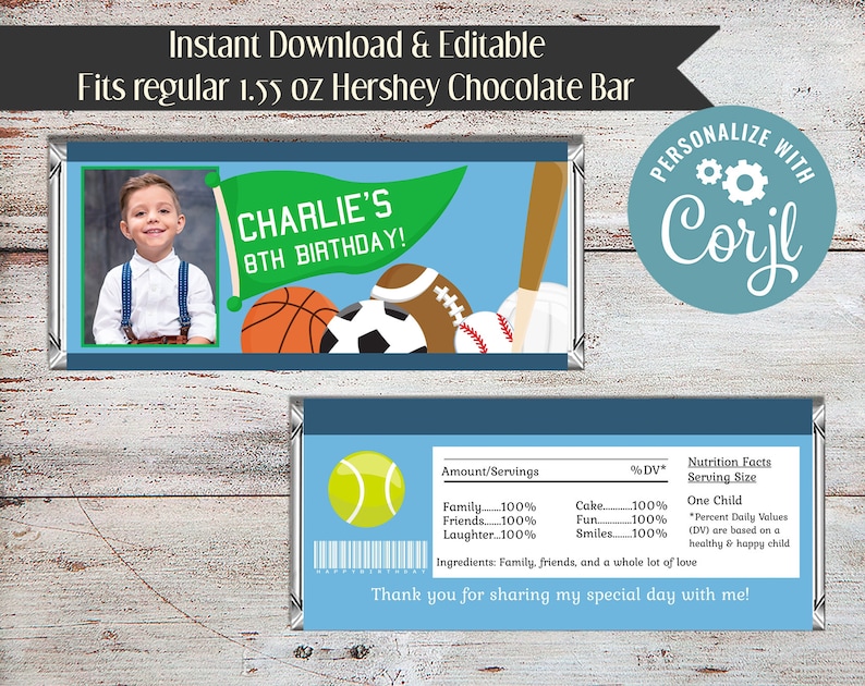 Editable Sports Candy Bar Wrappers: Party Favors (digital Download) - Etsy