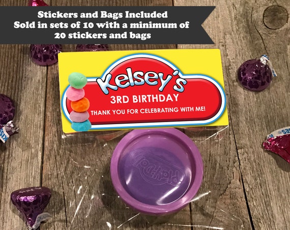 Play Dough Birthday Stickers and Bags, Birthday Treat Bags, Birthday ...