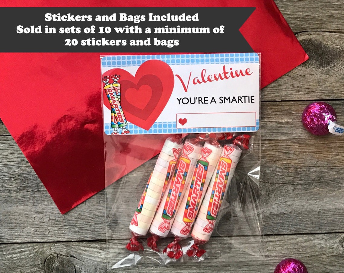 Smarties Valentine Treat Bags Smarties Stickers and Bags - Etsy