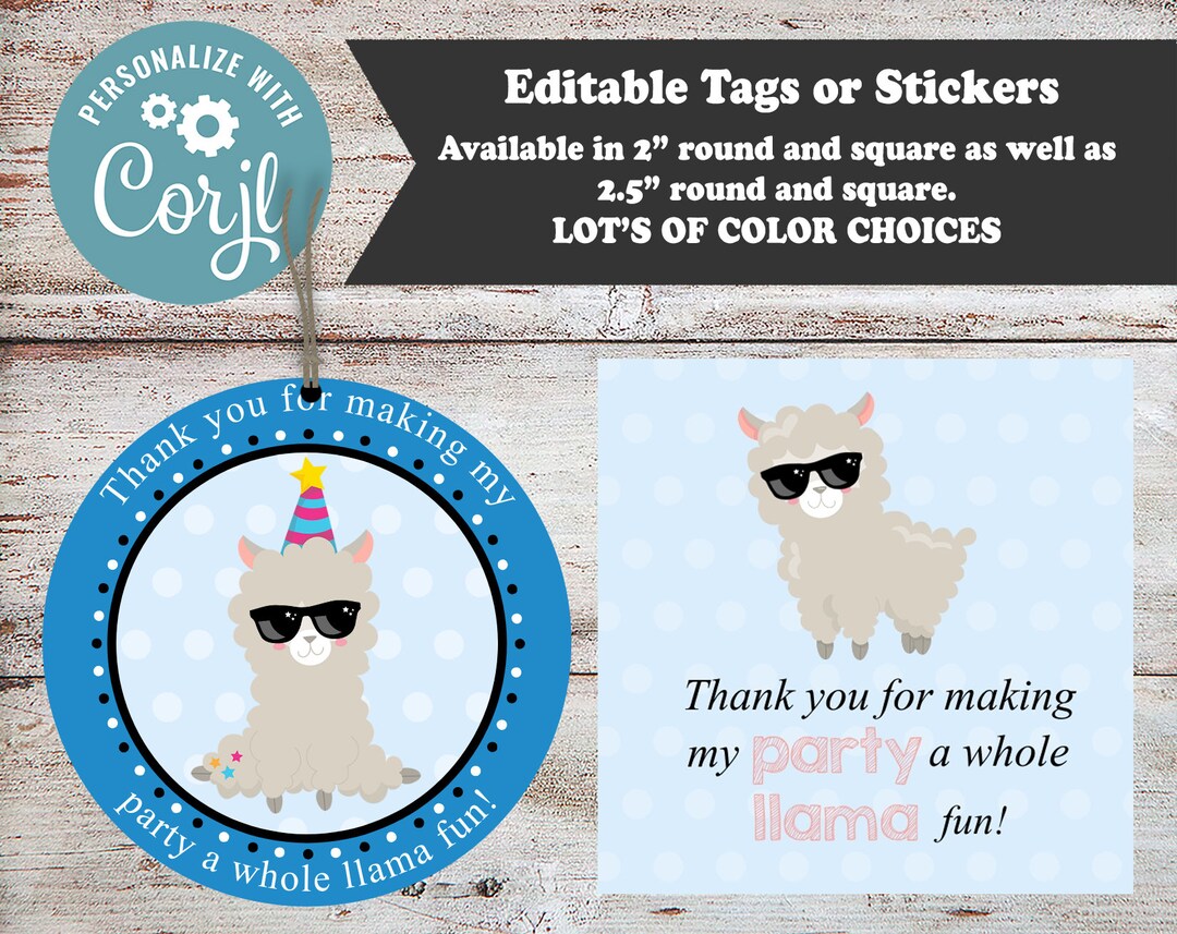 Editable Llama Party Stickers or Tags (digital Download) - Etsy