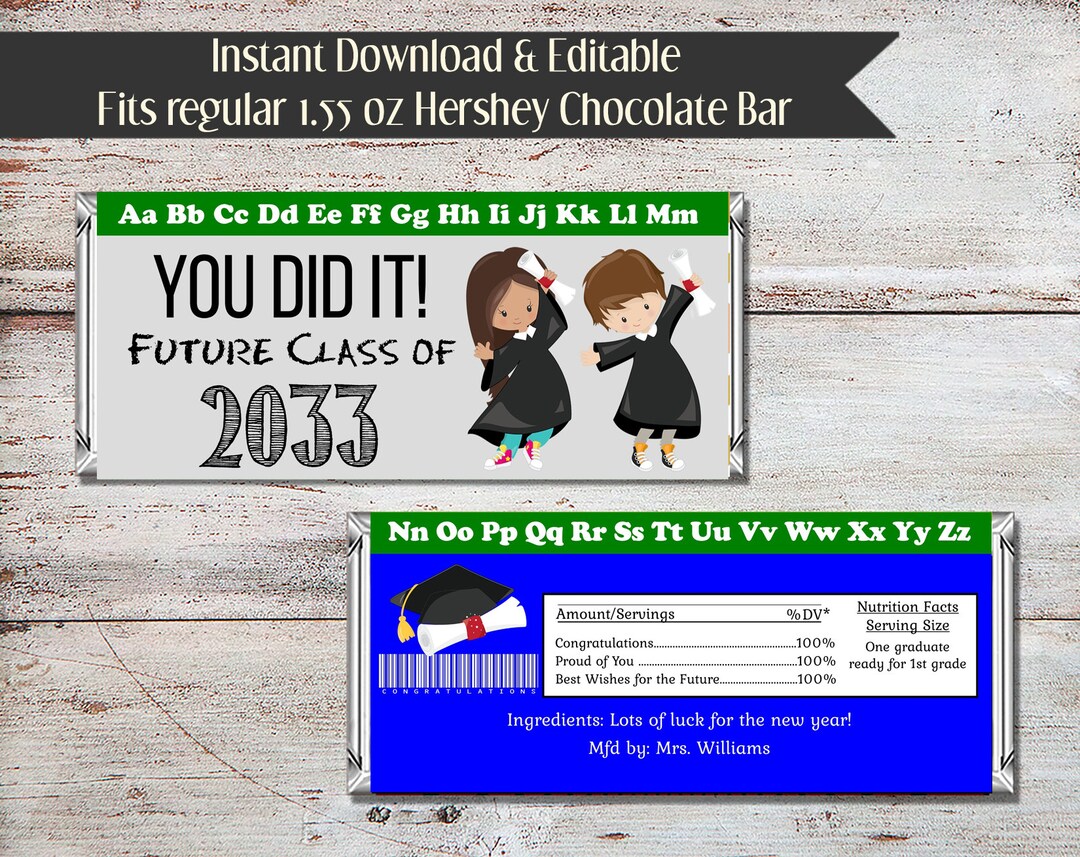 Editable Kindergarten Graduation Candy Bar Wrapper, Kindergarten ...