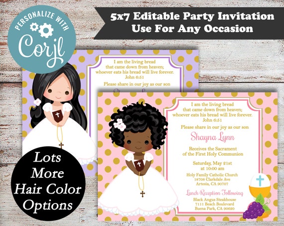 Editable Holy Communion Invitations, First Communion Announcements ...