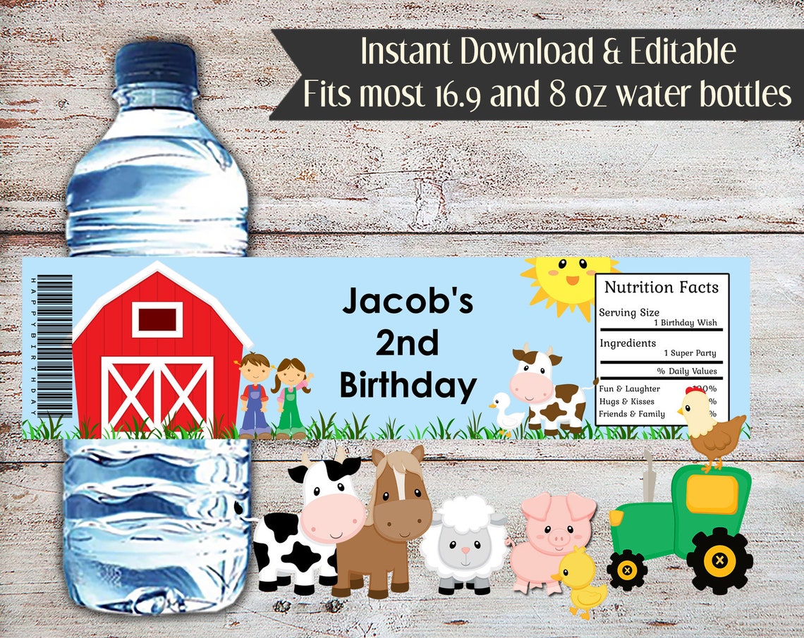 Editable Farm Water Bottle Labels Farm Water Bottle Wrappers | Etsy