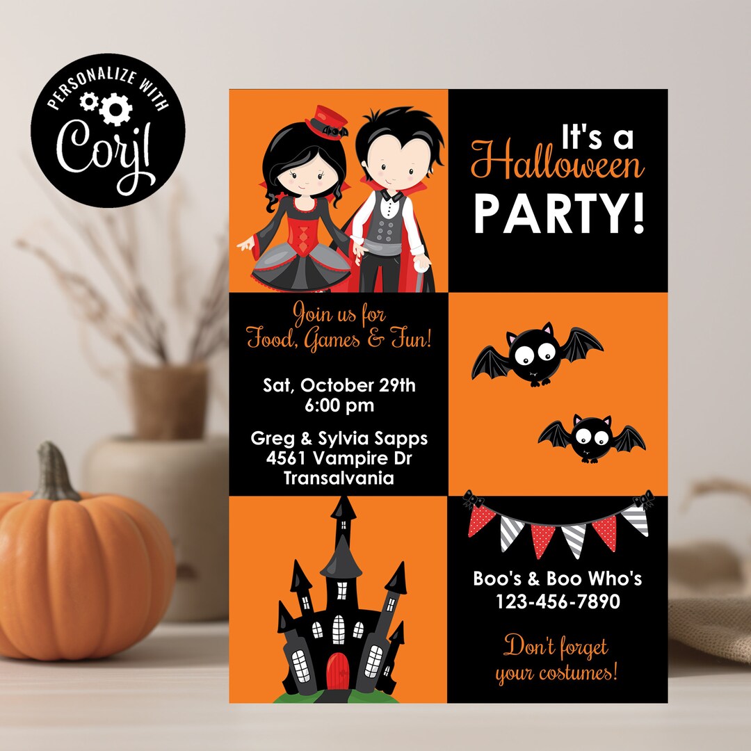 Vampire Halloween Party Invitation, Vampires, Kids Halloween Invitation ...