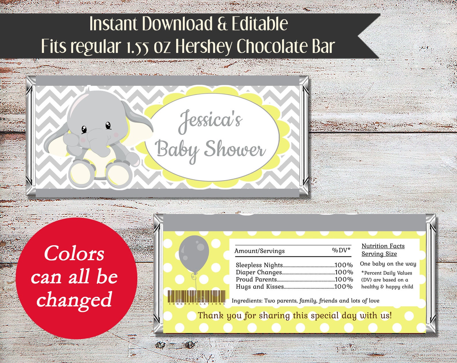 Editable Elephant Candy Bar Wrapper Elephant Party Favor | Etsy