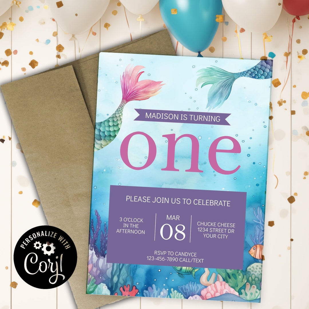 Editable Mermaid Birthday Party Invitations, Mermaid Birthday ...