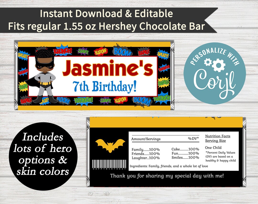 Editable Superhero Birthday Candy Bar Wrapper (digital Download) - Etsy