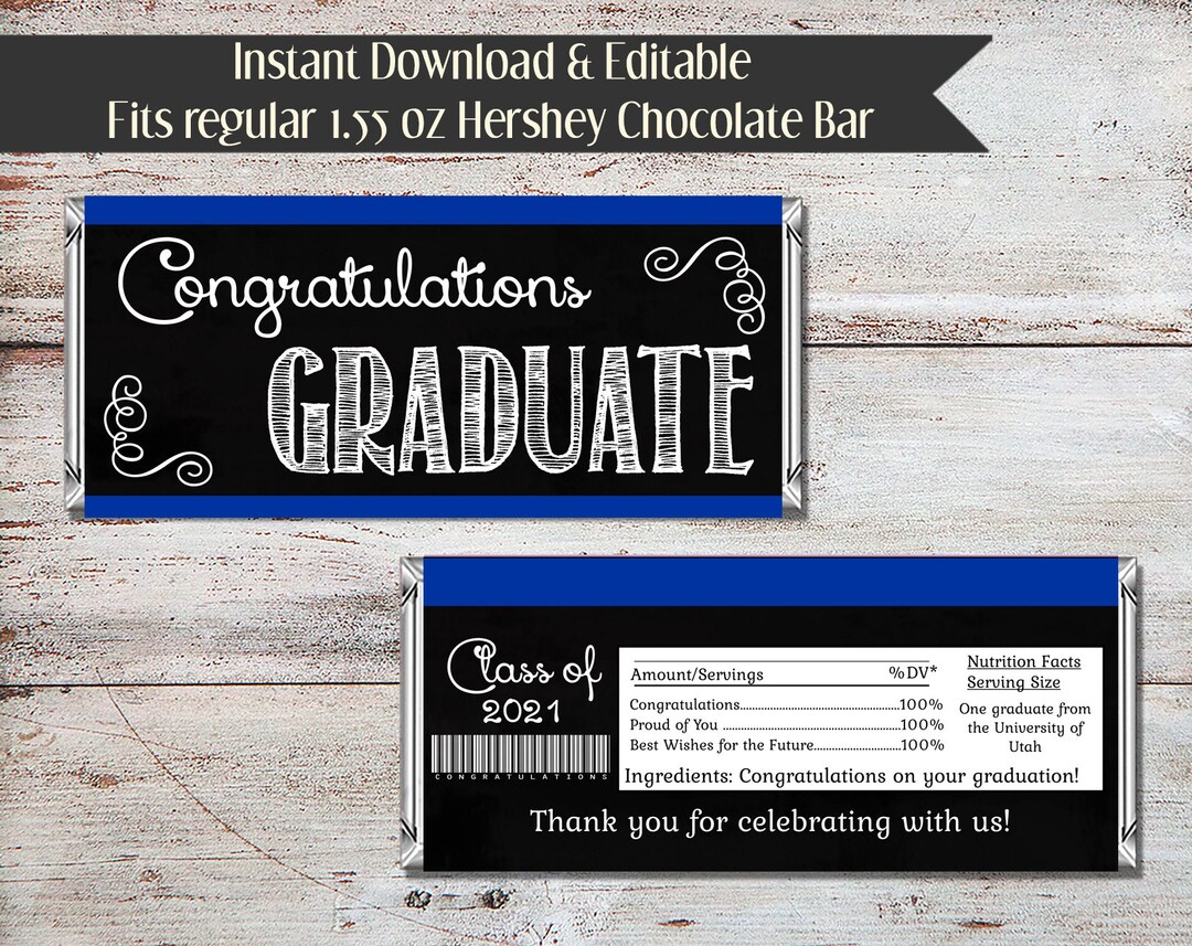 Editable Graduation Candy Wrapper Chalkboard Graduation Candy - Etsy
