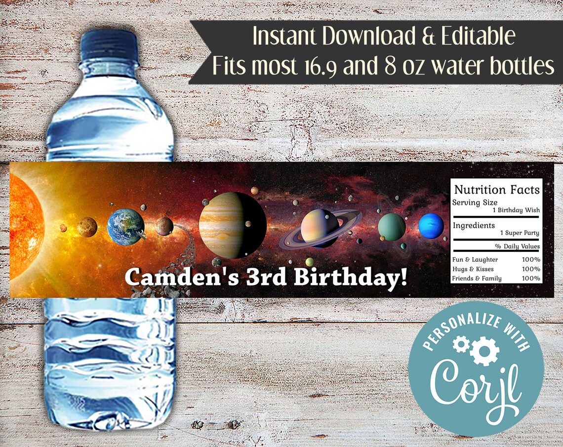 Editable Outer Space Birthday Water Labels Solar System Water - Etsy