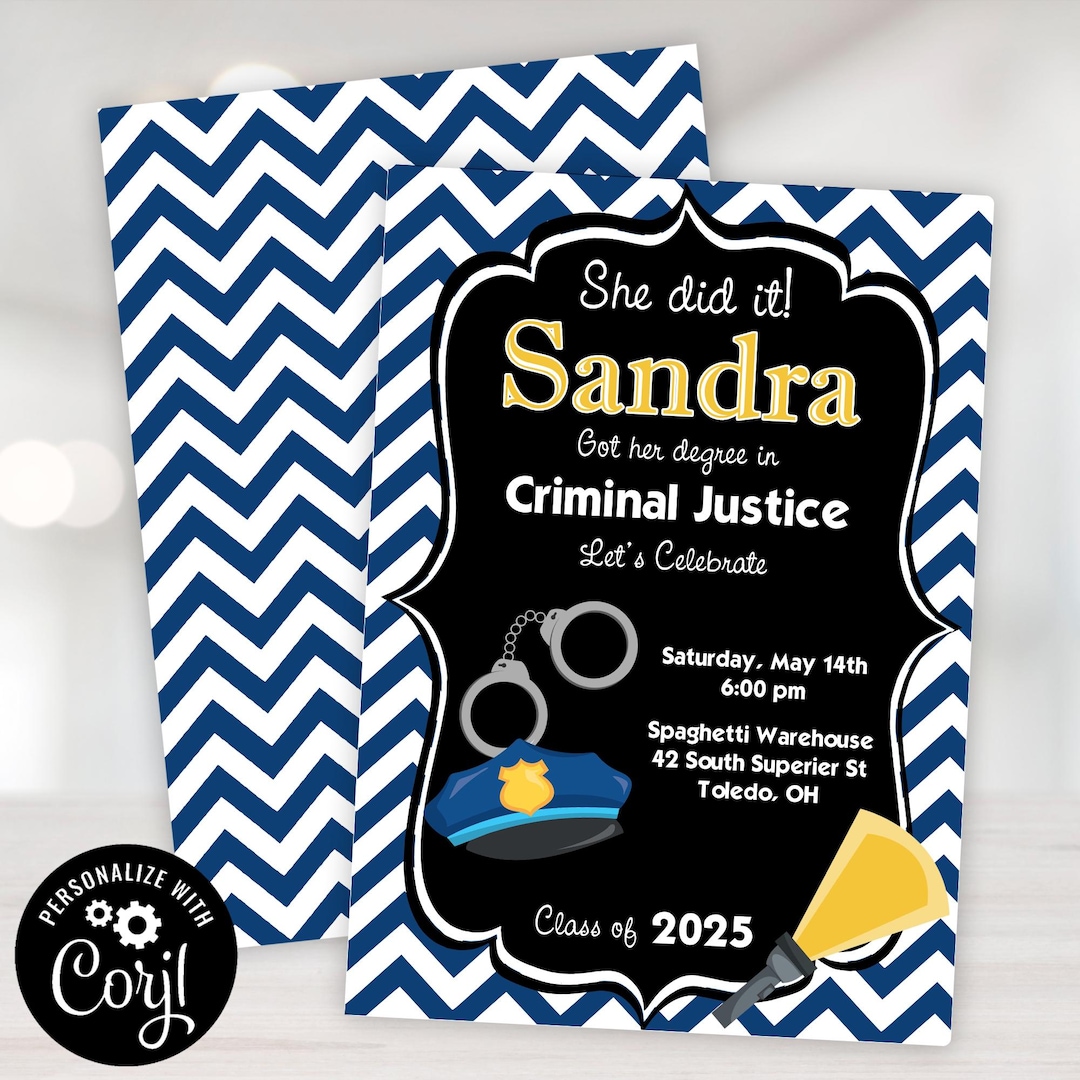 Criminal Justice Graduation Announcement: Police Academy Invitation ...