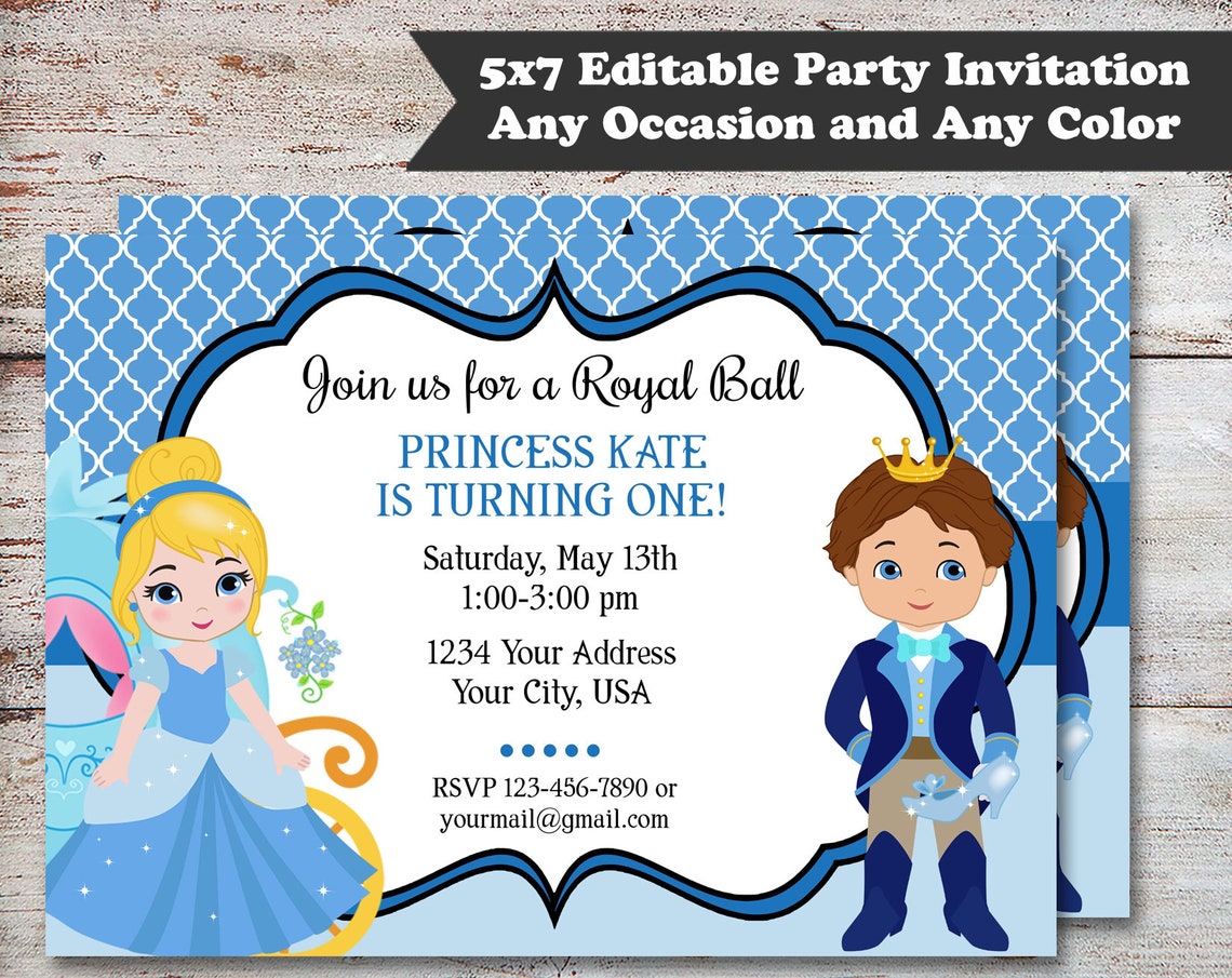 Editable Cinderella Birthday Party Invitations Cinderella | Etsy