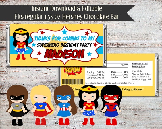 Editable Super Hero Candy Bar Wrapper, Super Hero Candy Bar Wrapper ...