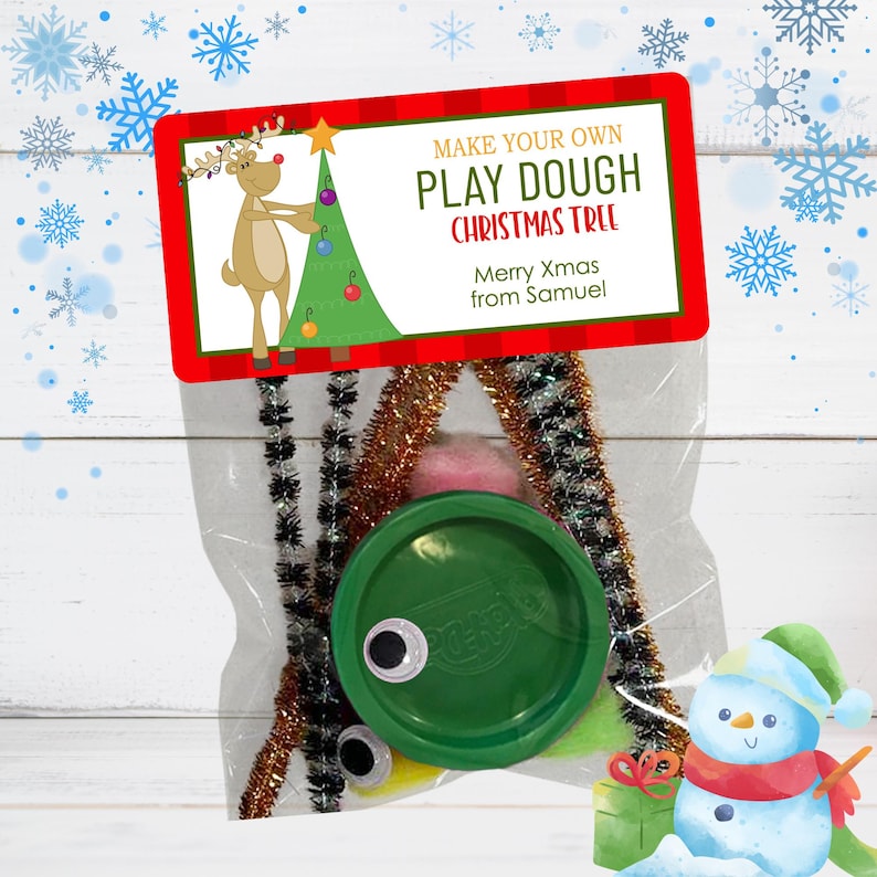 Christmas Tree Play Dough Favor Stickers and Bags, Holiday Party - Etsy