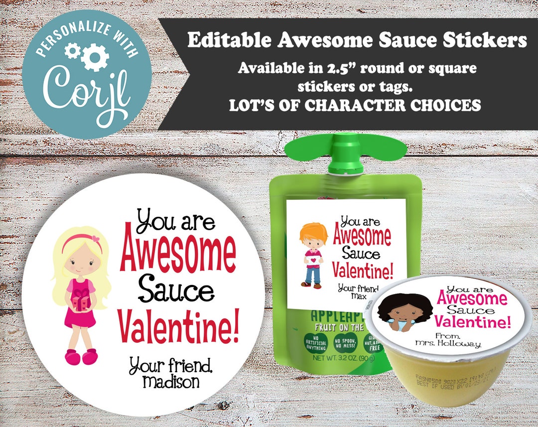 Editable Awesome Sauce Valentine Stickers, Applesauce Valentines ...