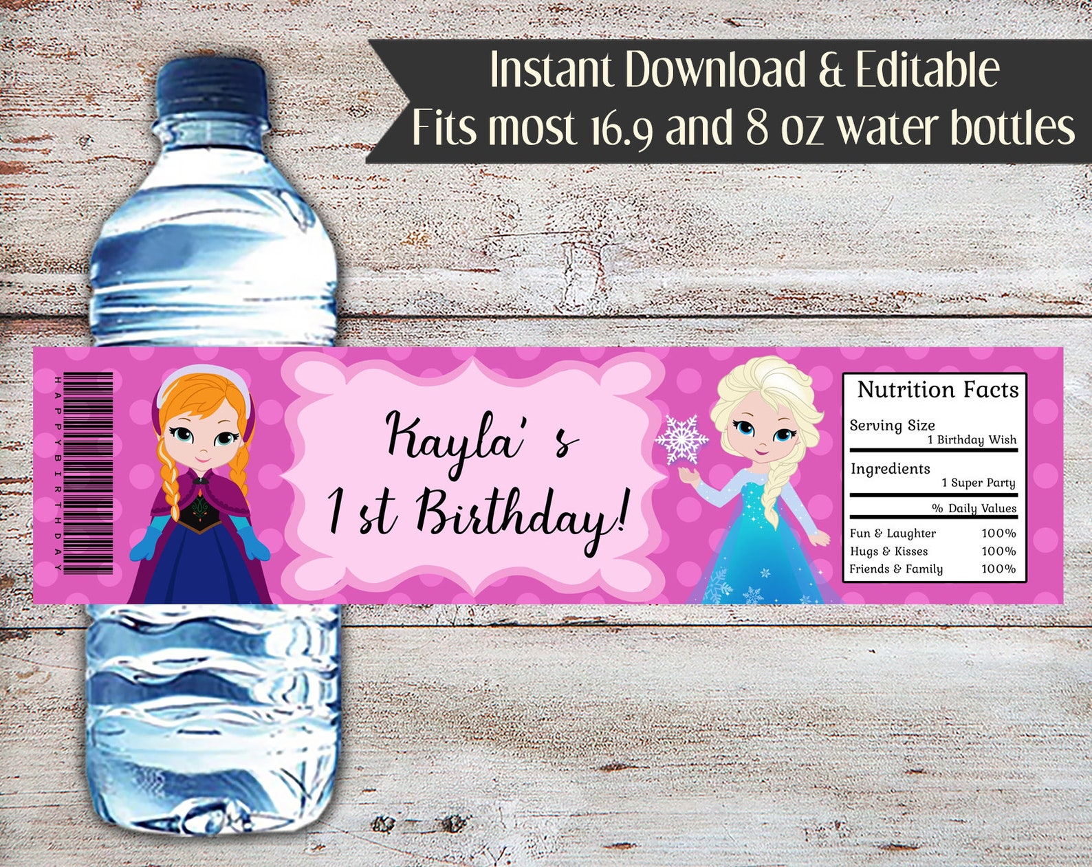 Editable Frozen Water Bottle Wrapper Princess Water Wrapper | Etsy