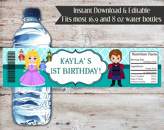 Editable Sleeping Beauty Water Bottle Wrapper, Princess Water Wrapper ...
