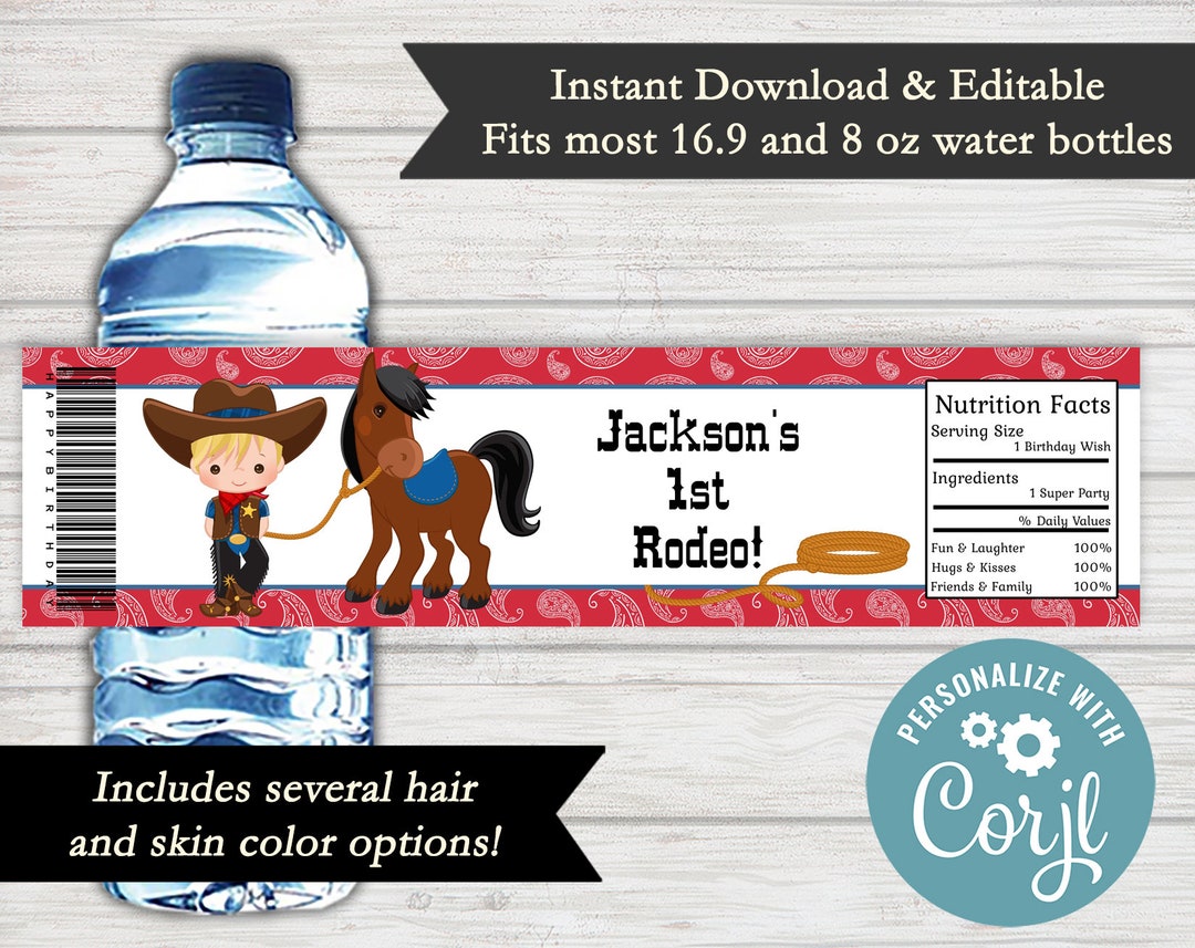 Editable Cowboy or Cowgirl Water Wrapper, Instant Download, Water ...