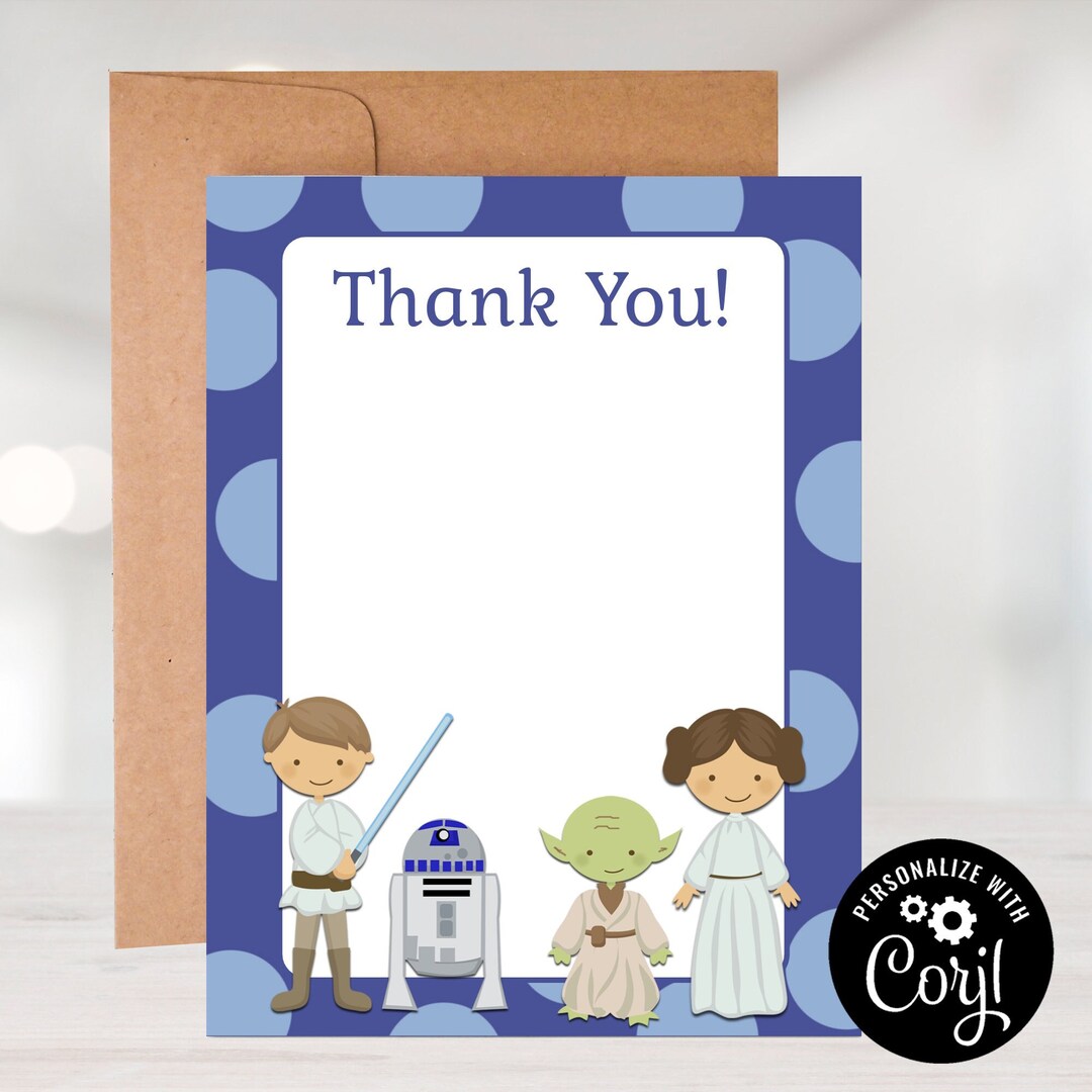 Editable Jedi Baby Thank You Cards: Star Wars Birthday (digital ...