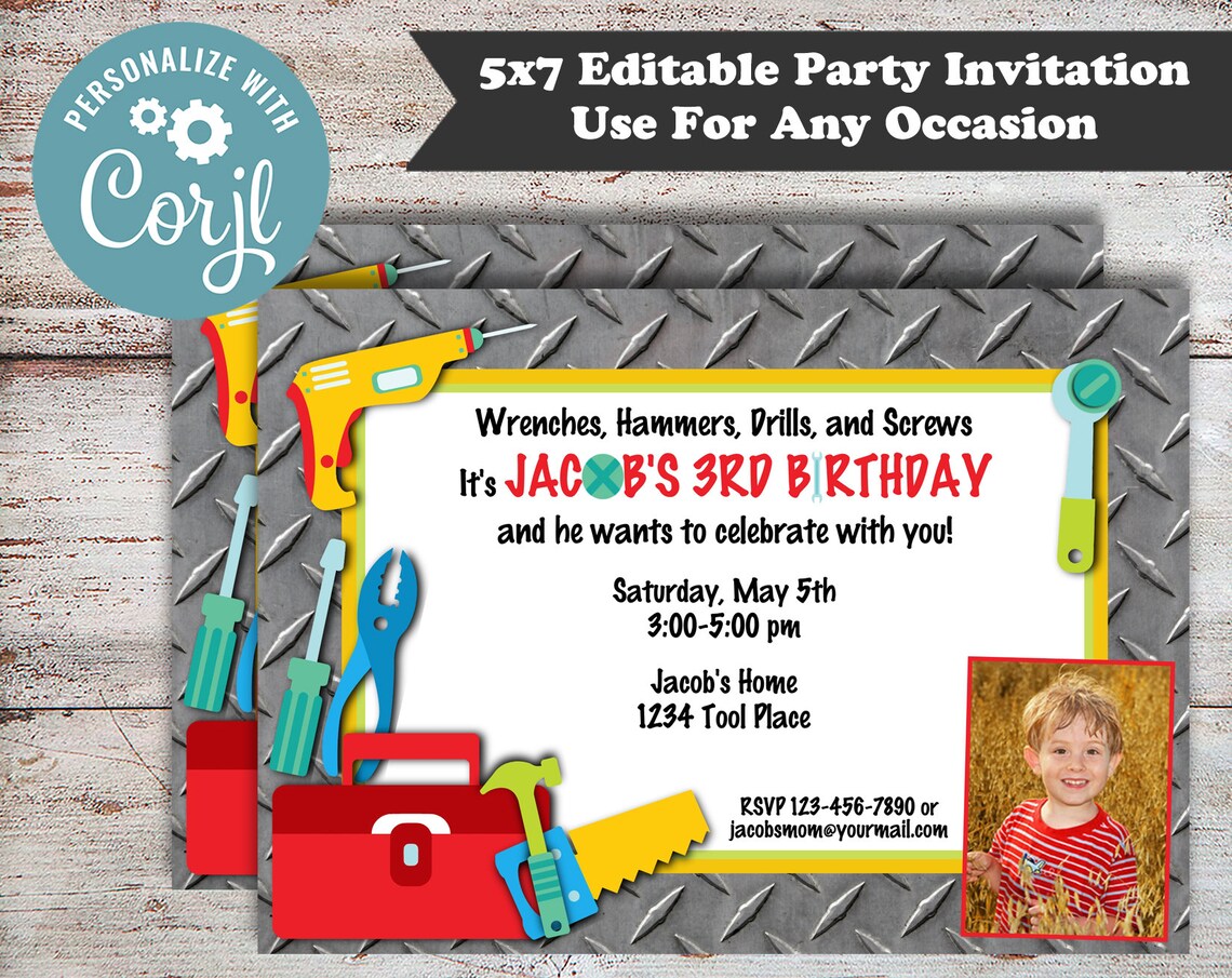 Editable Tool Birthday Party Invitations Handyman Birthday - Etsy