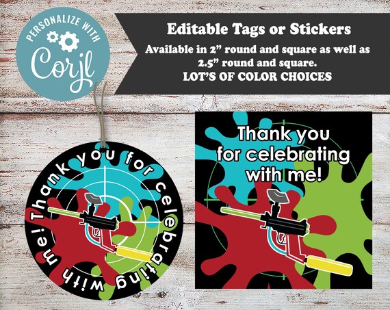 Editable Paintball Party Stickers, Paintball Party Favors, Paintball ...