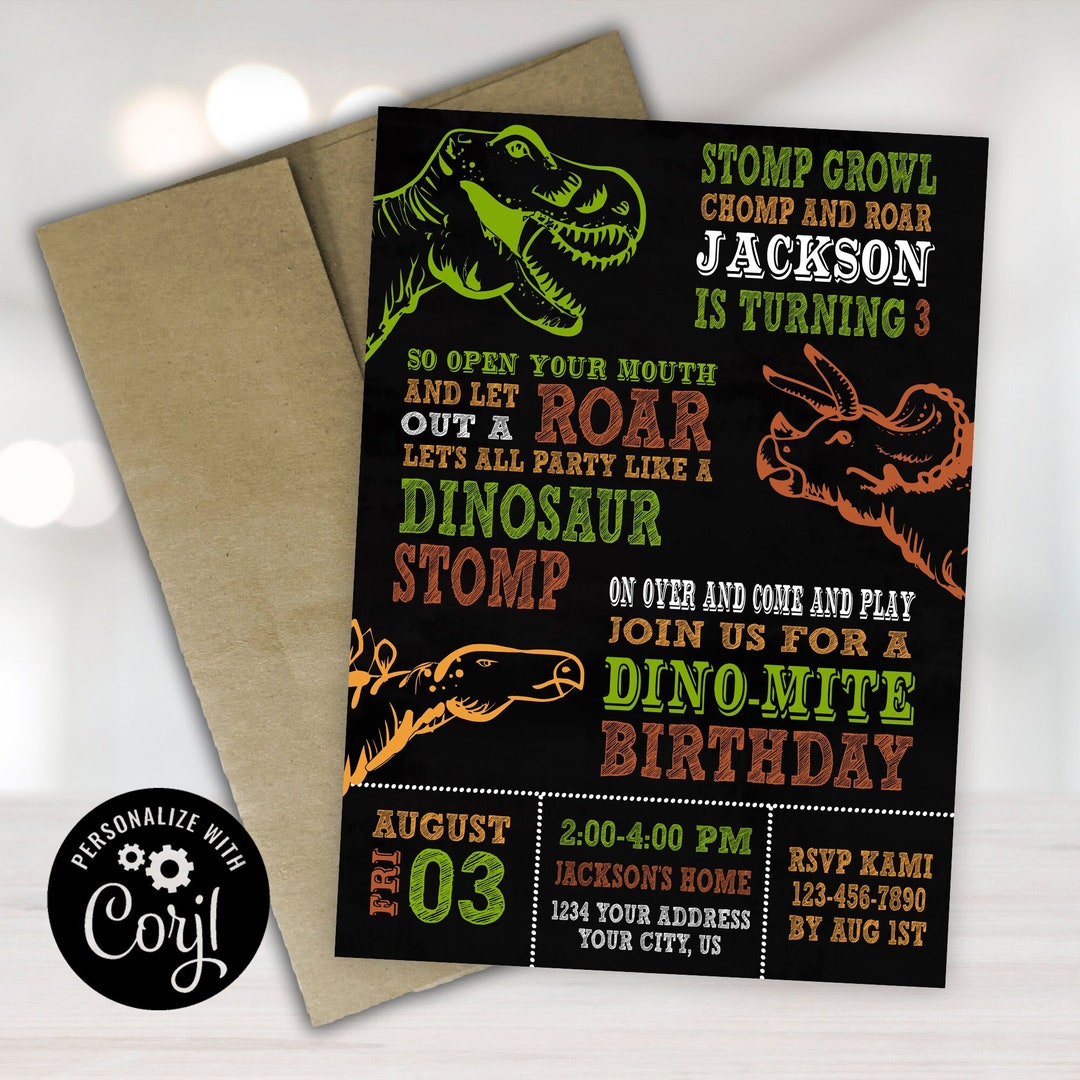 Dinosaur Birthday Party Invitations, Dinosaurs Party, Dinosaur ...